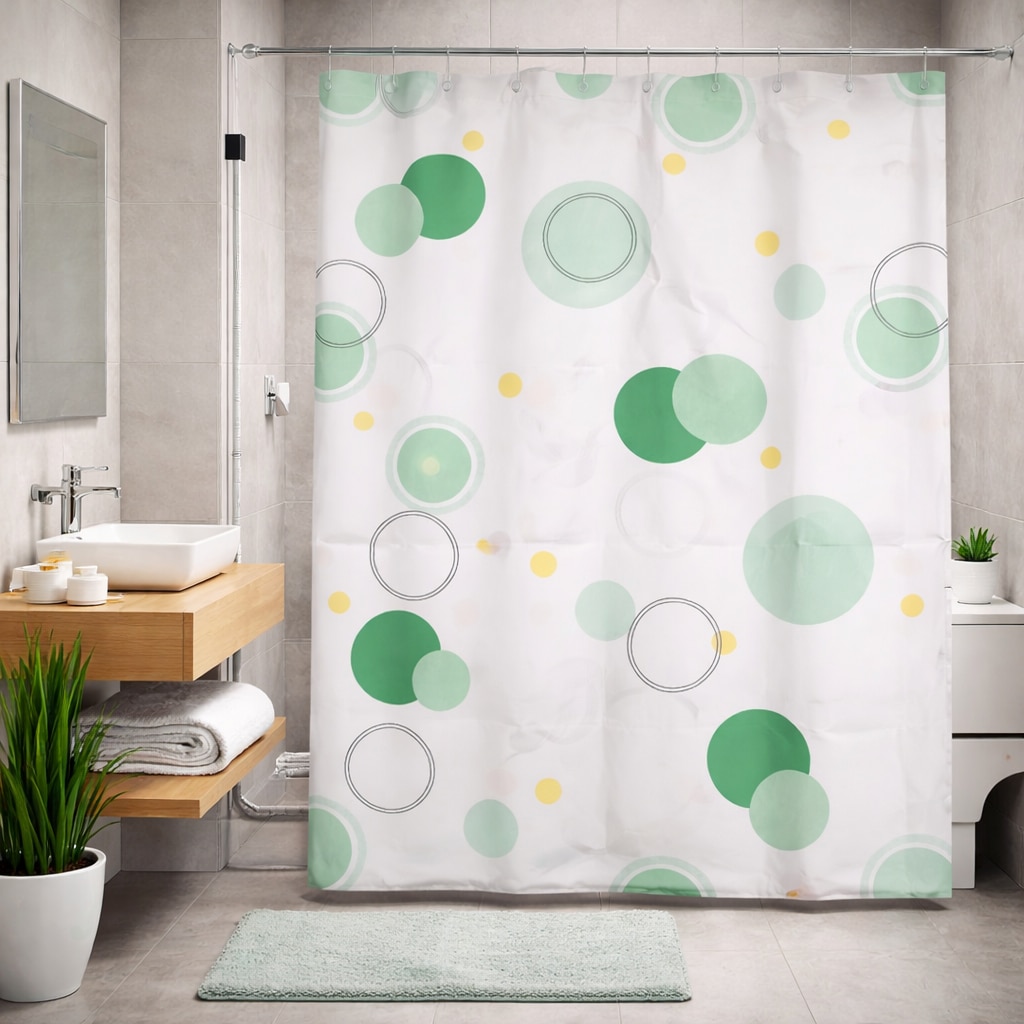 Perdea de dus, 100% poliester, 180 x 200 cm, model geometric cu cercuri ...