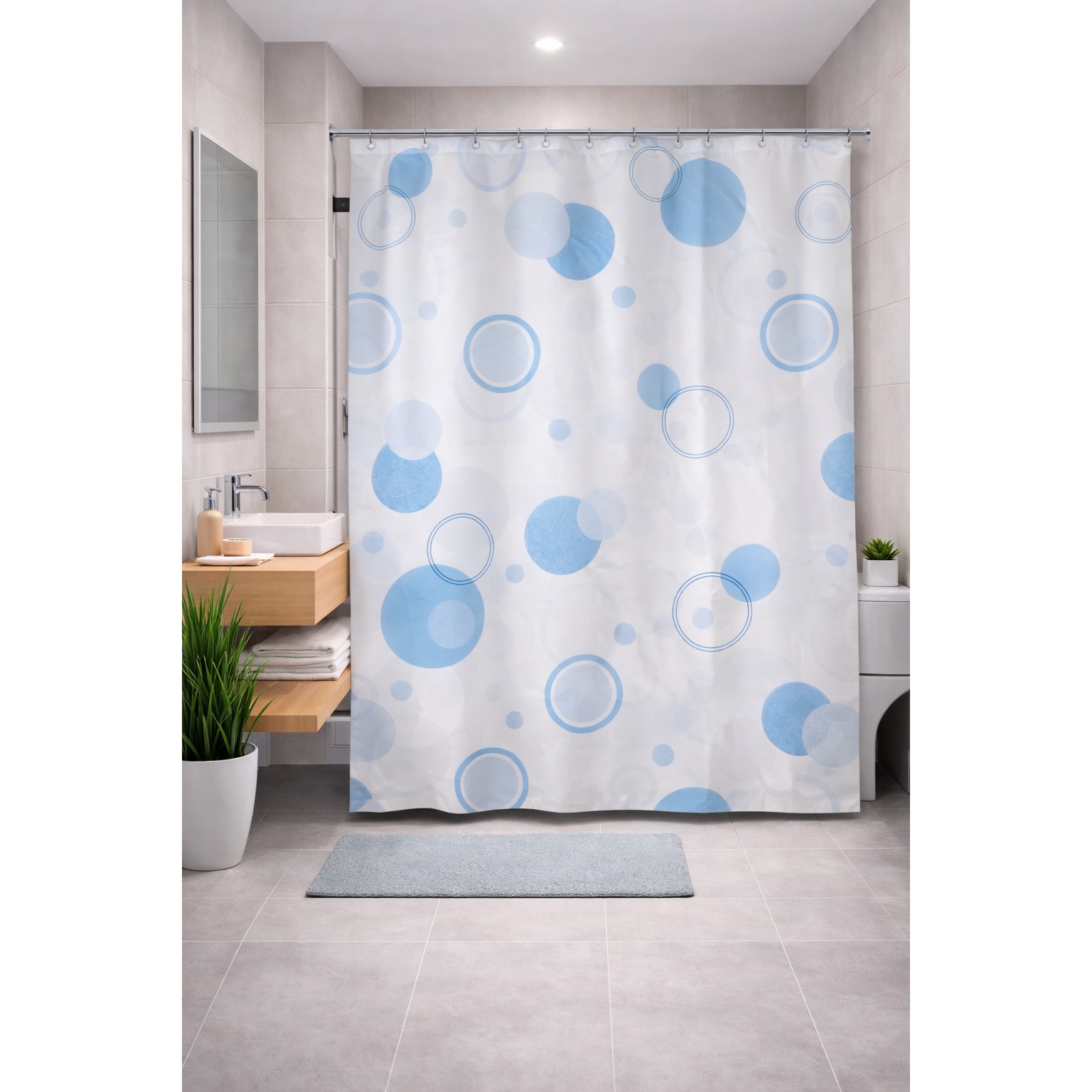 Perdea de dus, 100% poliester, 180 x 200 cm, model geometric cu cercuri ...