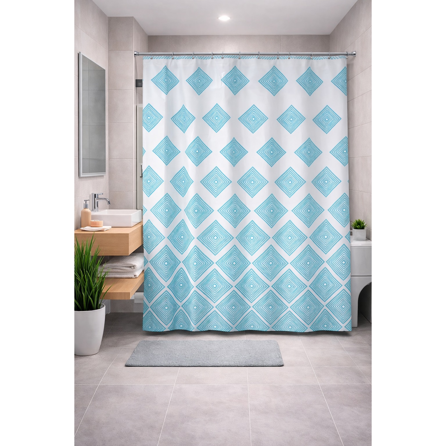 Perdea de dus, 100% poliester, 180 x 200 cm, model geometric cu romburi ...