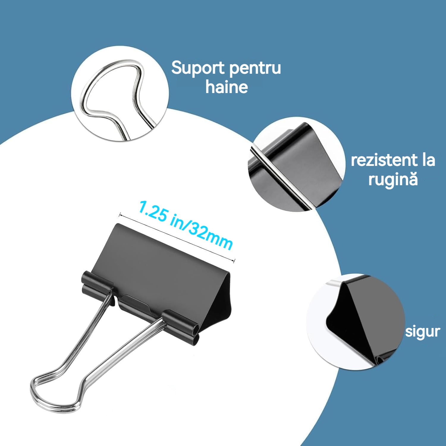 Set cleme medii Kengege 32mm, 24 bucati, material rezistent, utilizare ...