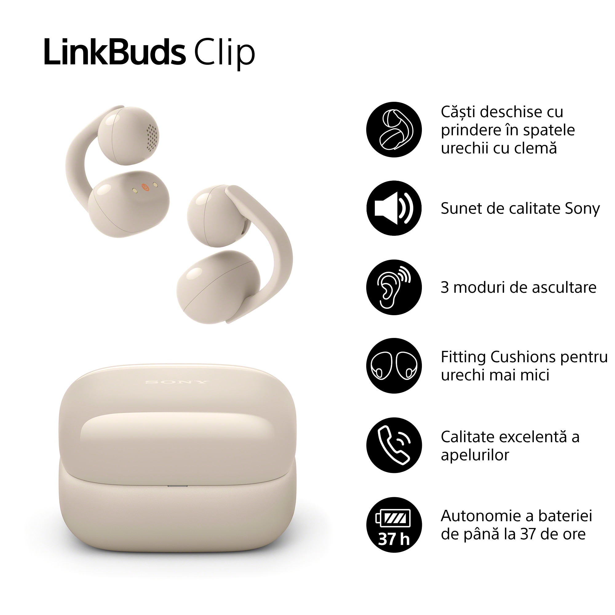 Casti Open-Ear Sony LinkBuds Clip WF-LC900C, True Wireless, Bluetooth ...