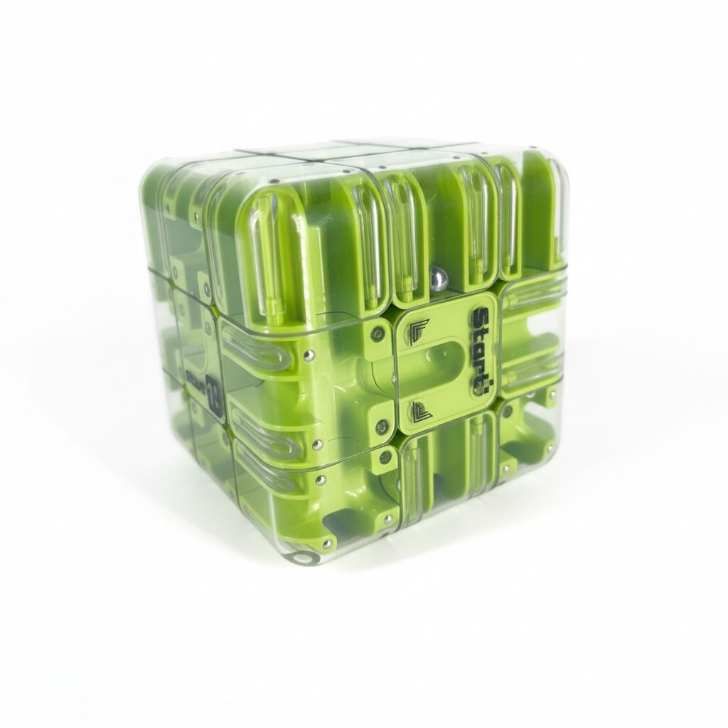 Cub labirint 3D cu bila, joc educational, 9x9x9cm, verde - eMAG.ro