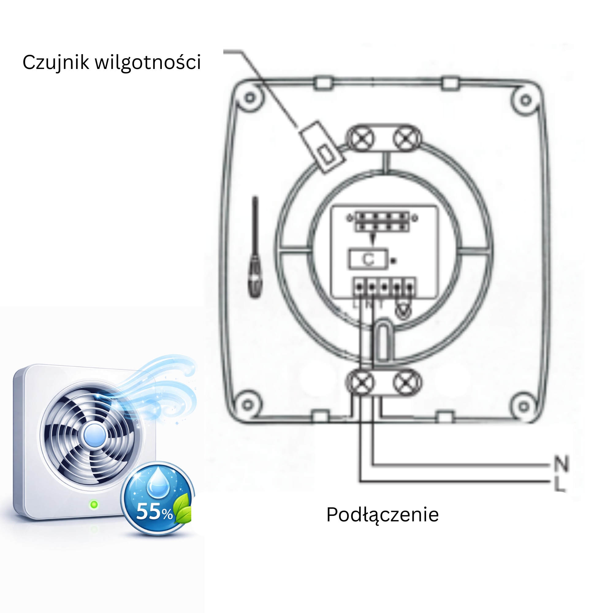 Ventilator de baie BIS 100, cu senzor de umiditate si timer, alb, 100 ...
