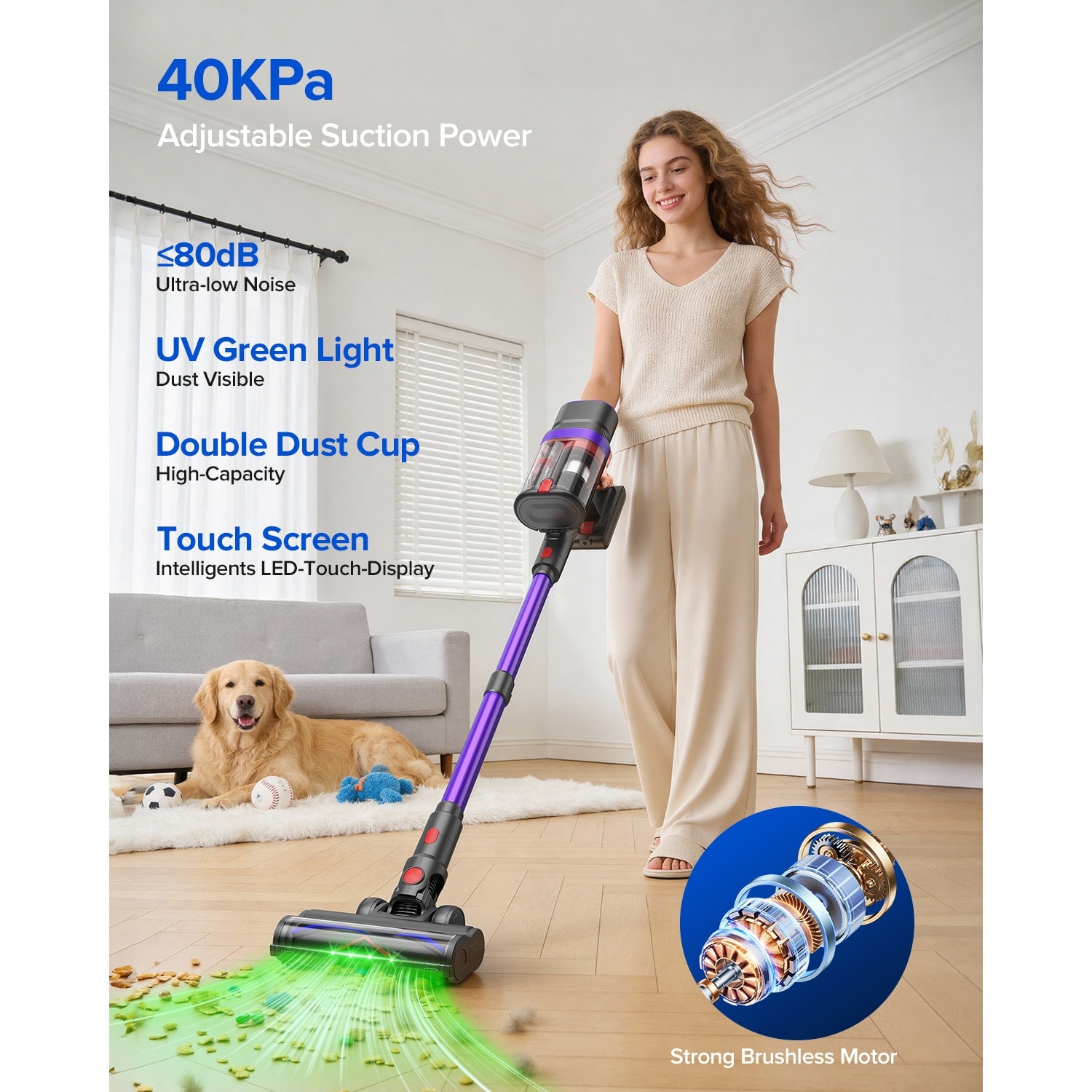 Aspirator vertical teendow V20 strong, 500W, autonomie 50 min ...