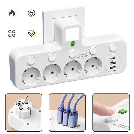 Bloc Multipriza, Bedee, 7-in-1, Priza Multipla, 2500W, cu Intrerupator ...