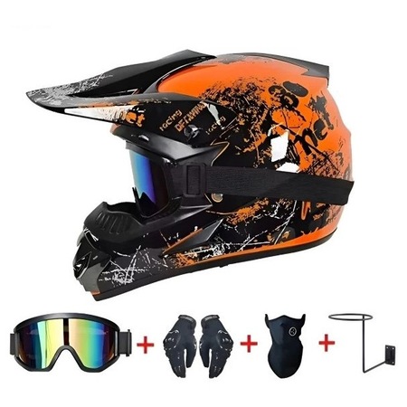 Set Casca Cross Orange Strike cu Manusi, Ochelari, Cagula pentru ...