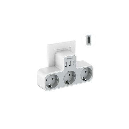 Priza Multipla Tessan TS-323-C, 3 prize F-Schuko, 1 x USB-C, 2 x USB-A ...