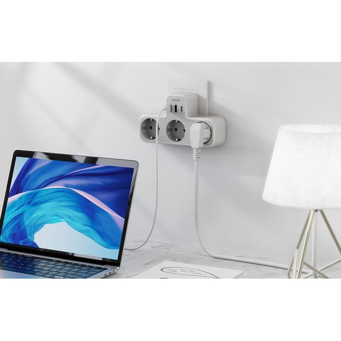 Priza Multipla Tessan TS-323-C, 3 prize F-Schuko, 1 x USB-C, 2 x USB-A ...