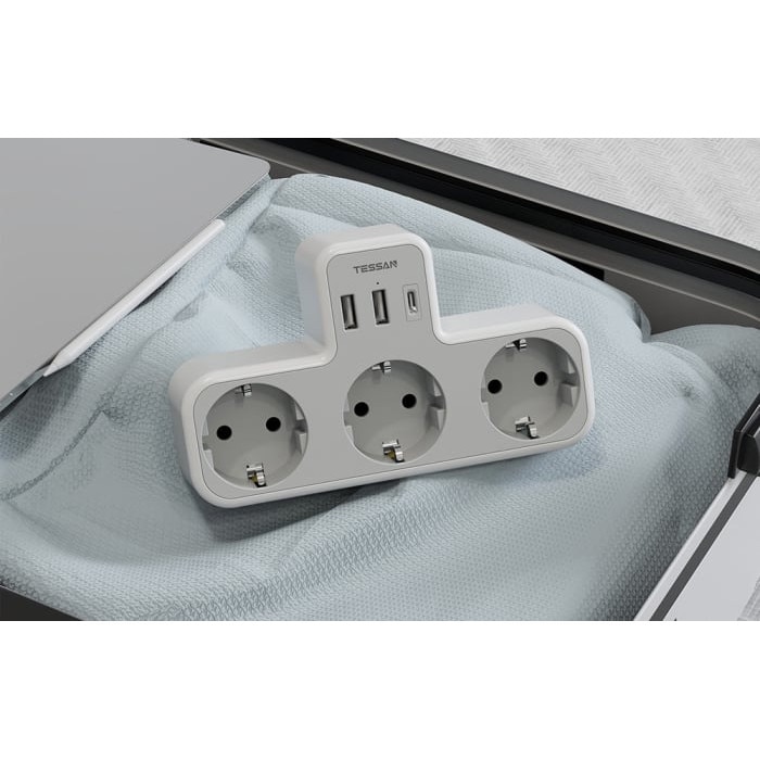 Priza Multipla Tessan TS-323-C, 3 prize F-Schuko, 1 x USB-C, 2 x USB-A ...