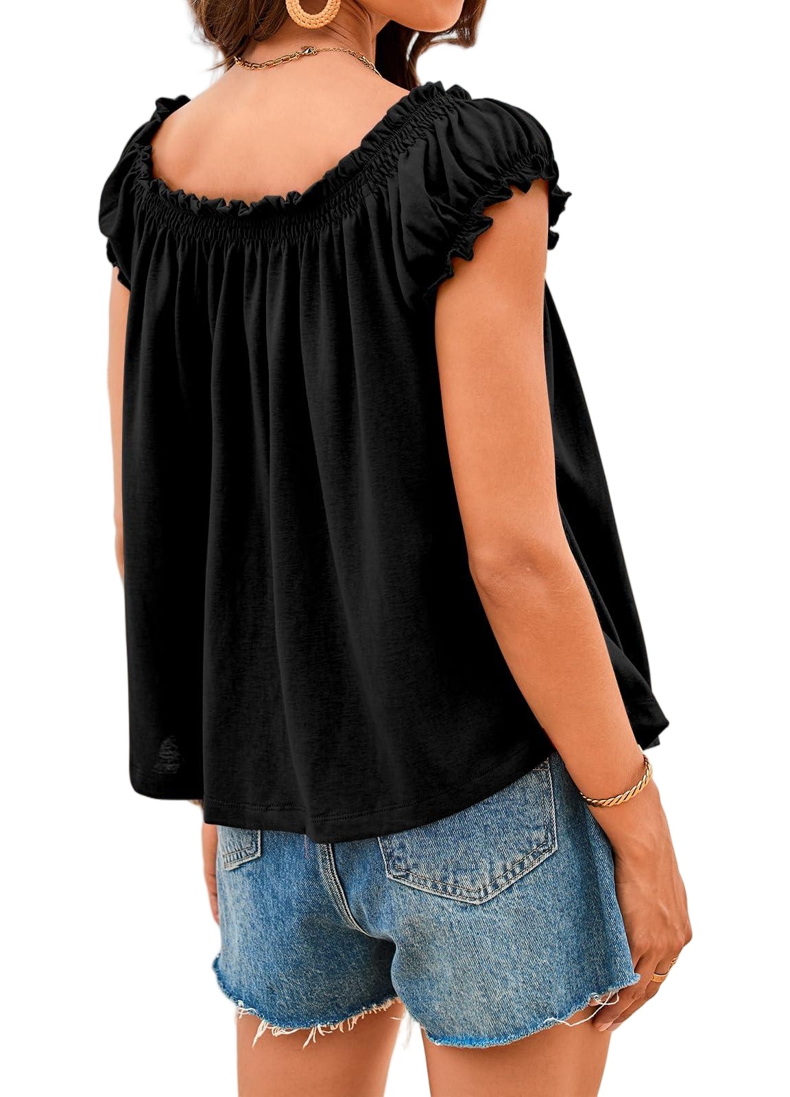 Bluza babydoll, Imily Bela, pliuri cu maneca scurta si nasture frontal ...