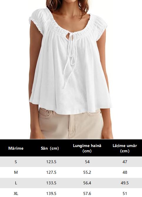 Bluza babydoll, Imily Bela, pliuri cu maneca scurta si nasture frontal ...