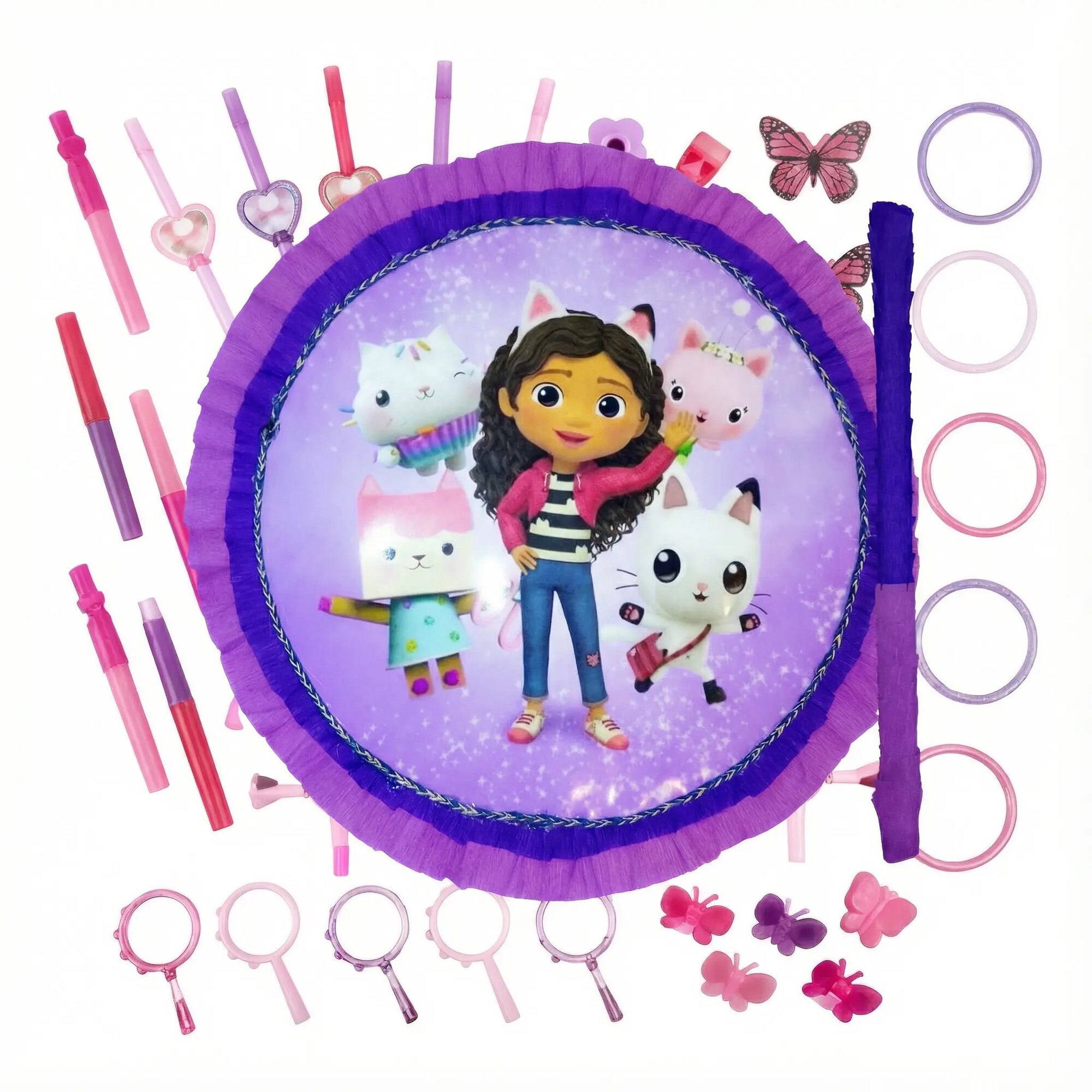 Pinata Gabby's Dollhouse, HappyHit, set complet cu 50 jucării și băț ...