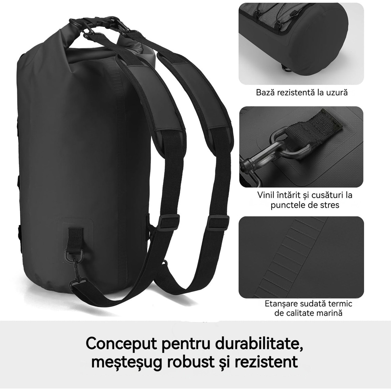 Geanta impermeabila pentru caiac, YSBER, 30L, negru, bretele duble ...