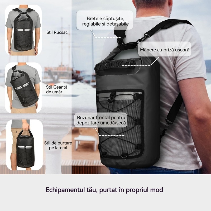 Geanta impermeabila pentru caiac, YSBER, 30L, negru, bretele duble ...