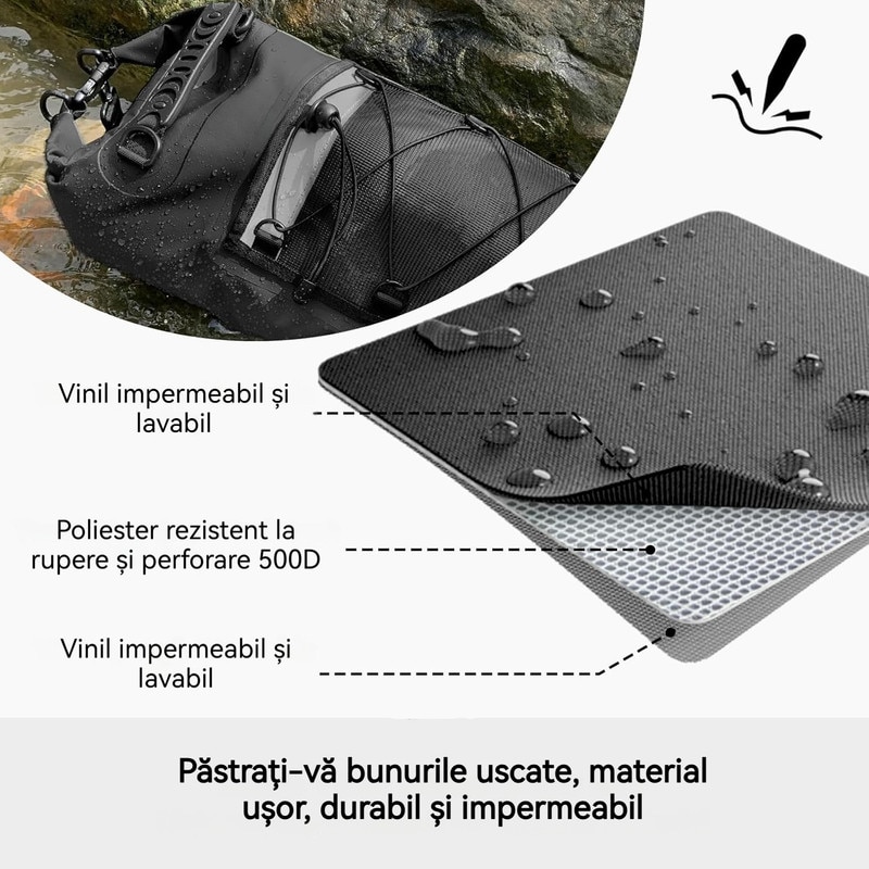 Geanta impermeabila pentru caiac, YSBER, 30L, negru, bretele duble ...
