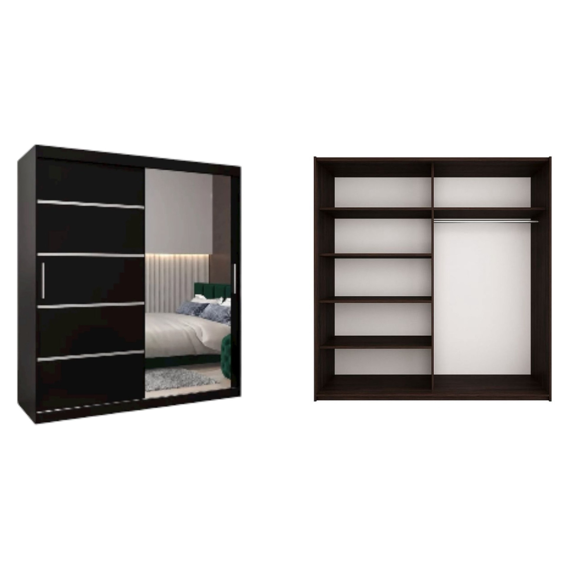 Dressing Sebastian, 180x60x200cm, cu oglinda, Wenge, Pal 18 mm - eMAG.ro