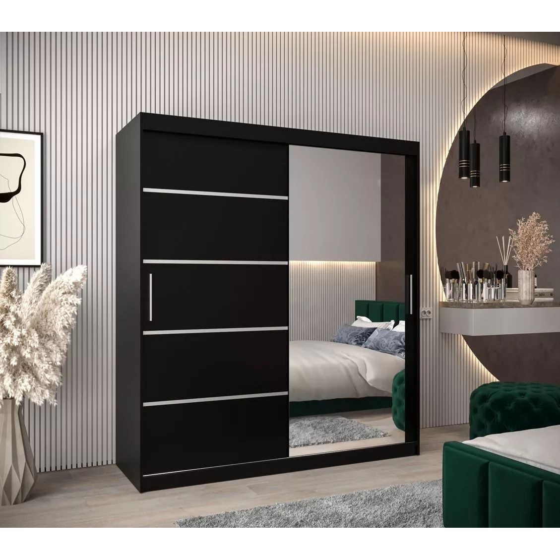 Dressing Sebastian, 180x60x200cm, cu oglinda, Wenge, Pal 18 mm - eMAG.ro