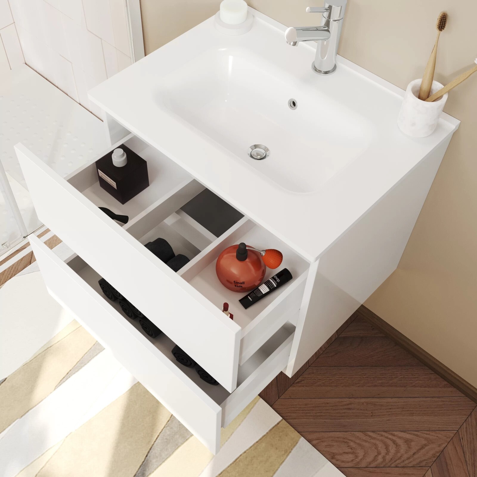 Set mobilier baie Tokyo Savini Due, baza cu 3 sertare, lavoar 60cm, MDF ...