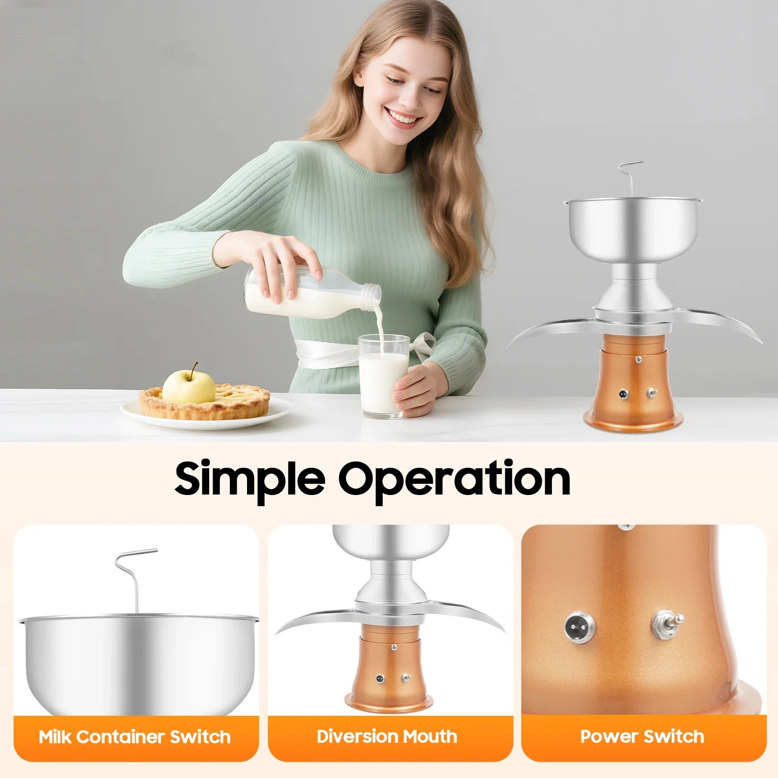 Separator de smantana pentru lapte, 50L/H, otel inoxidabil, galben ...