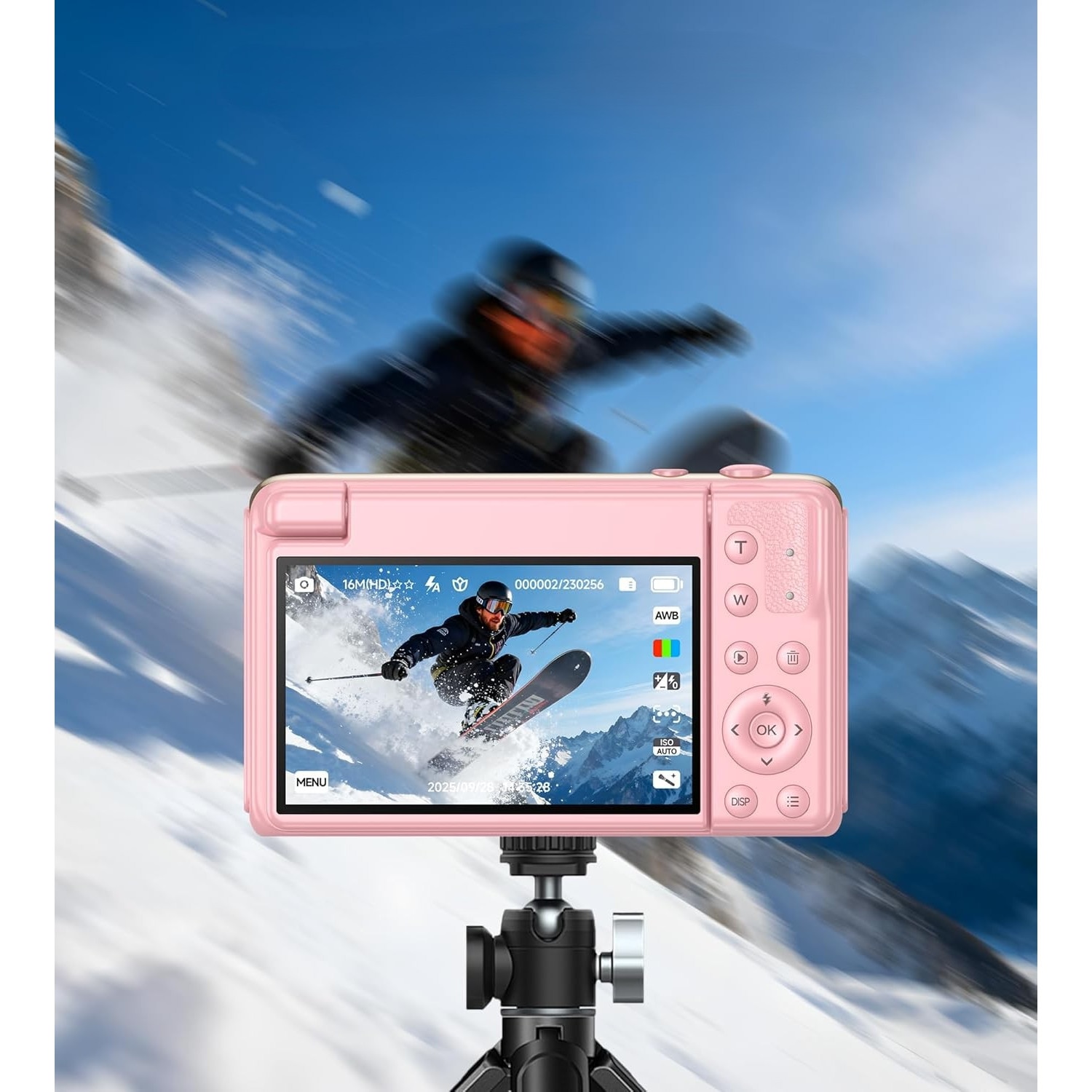 Cameră foto digitală, TOAIOHO, 64MP, 4K, ecran rabatabil 3 inch, roz ...