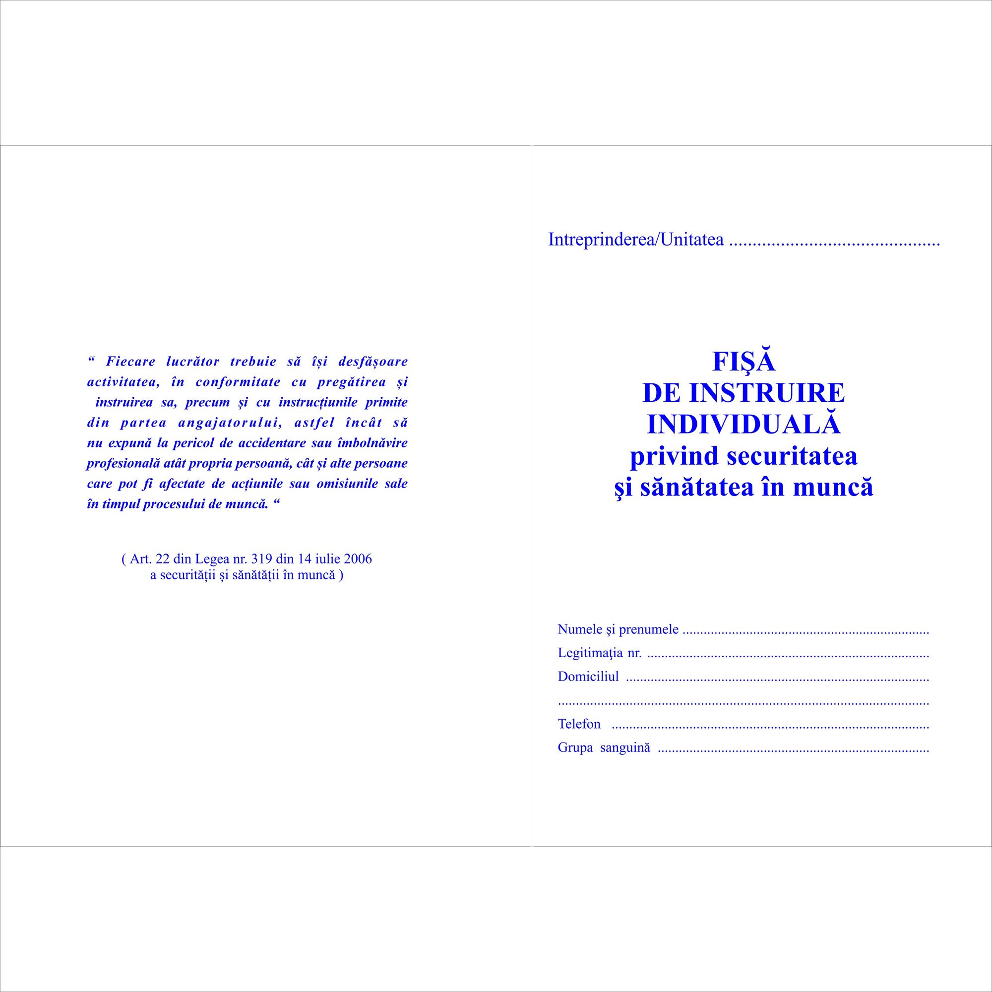 Set 50 bucati Fise de Instruire pentru Protectia Muncii, S.S.M model 3 ...