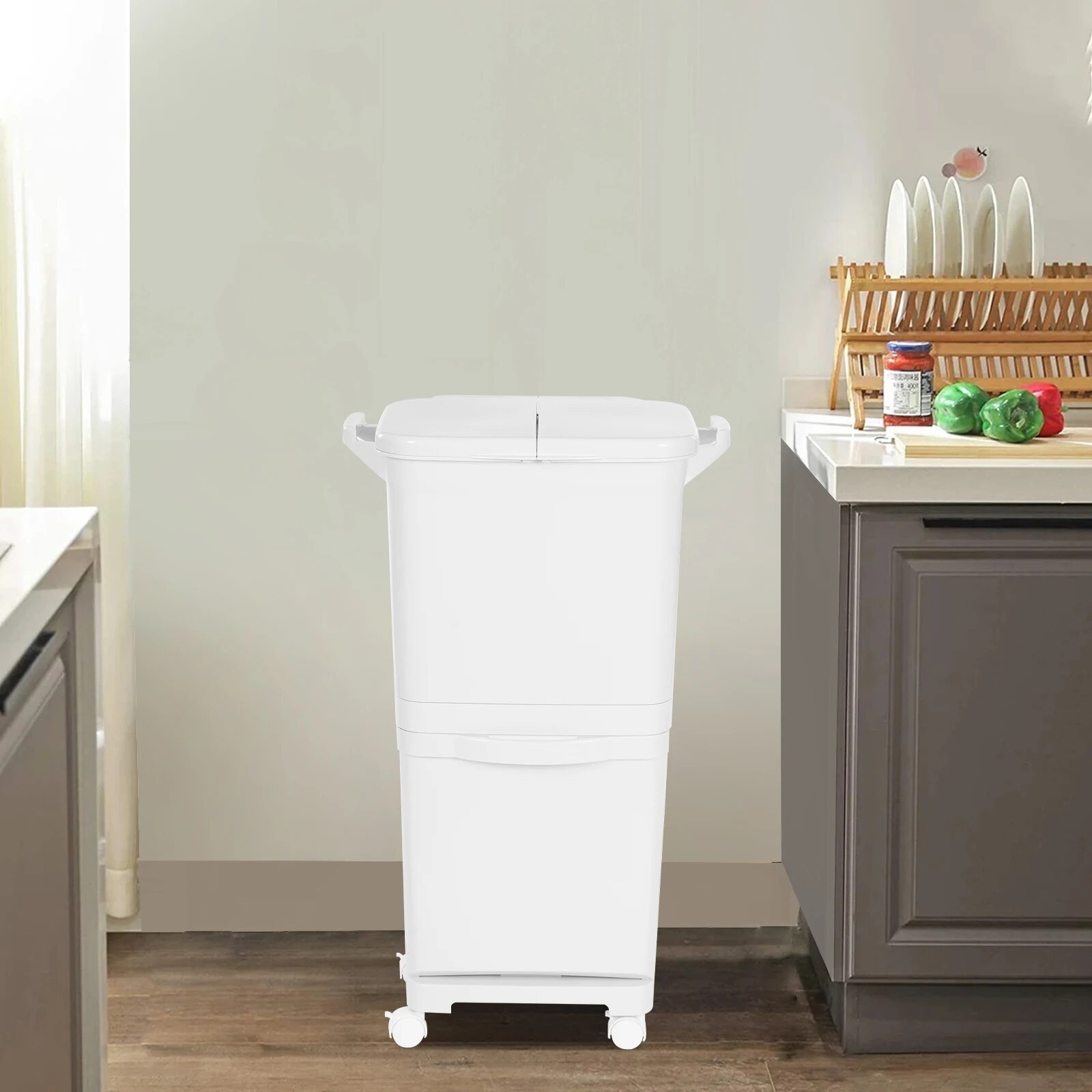 Cos de gunoi, 45L, design modern, 33.4x24.3x79.5cm, 4 roti (2 cu frane ...