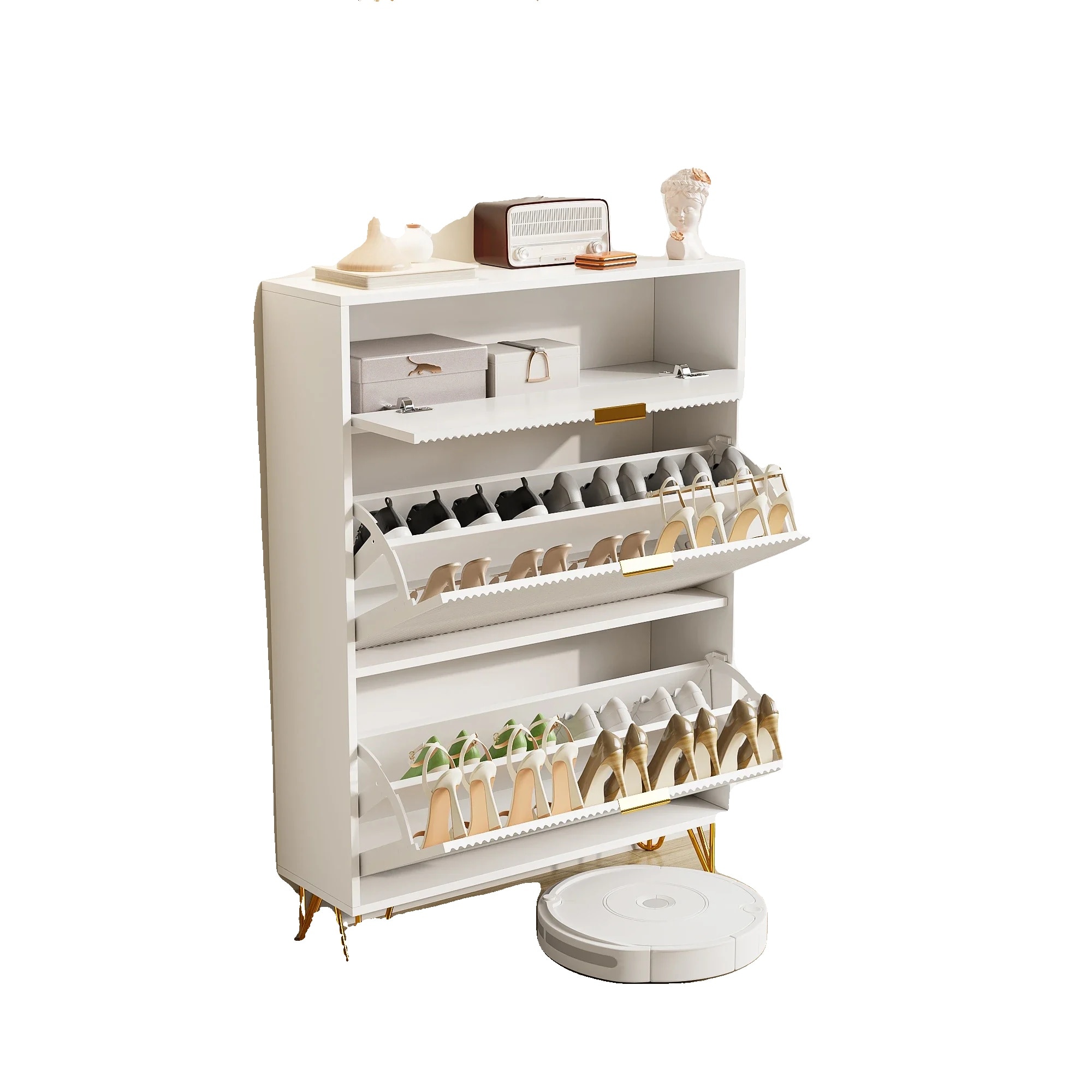Dulap pantofi, design ingust, compartimente ajustabile, stil B, lemn ...