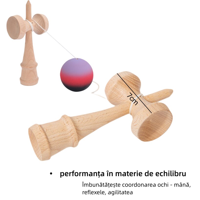 Joc de coordonare Kendama, lemn, 18x6cm, multicolor - eMAG.ro