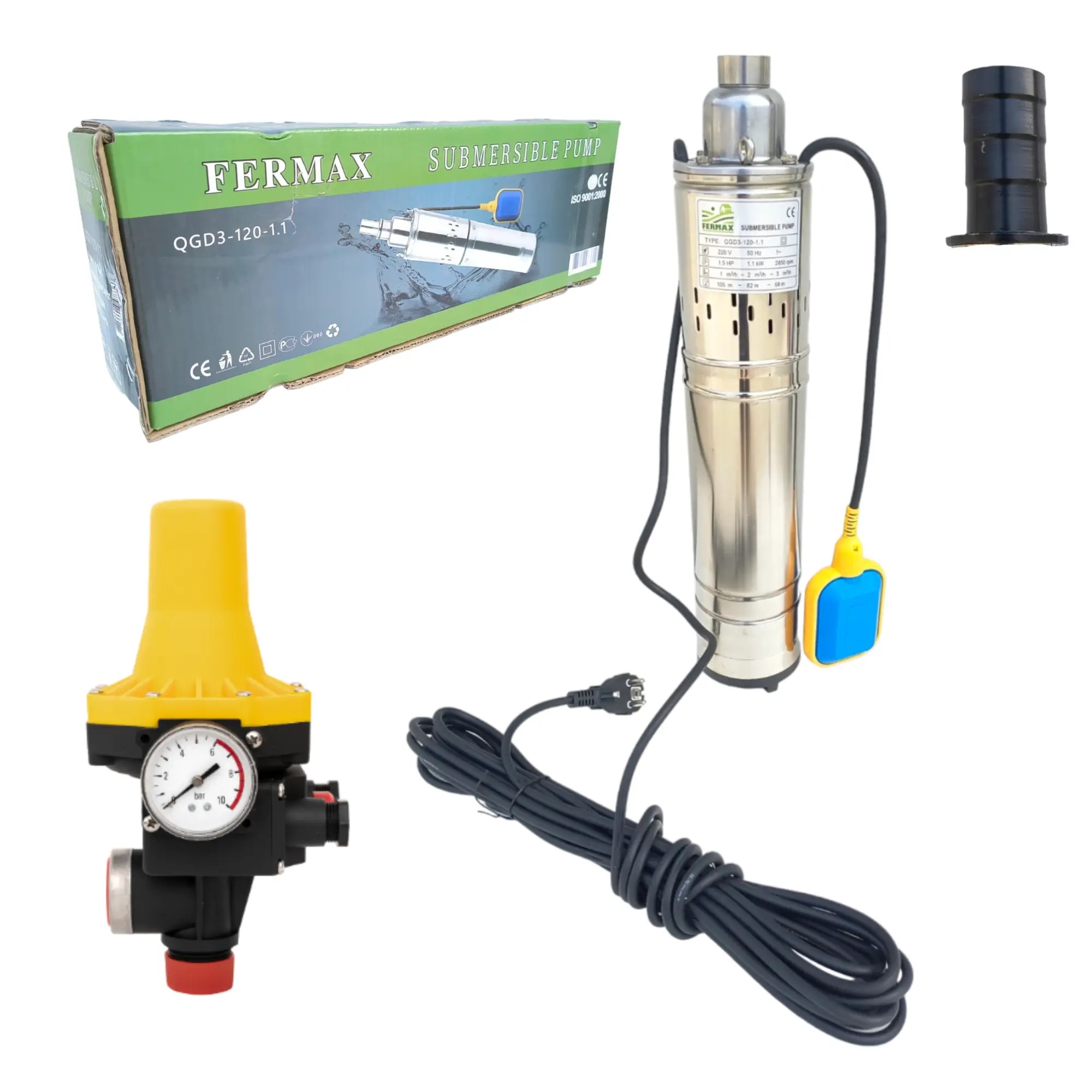 Set pompa de apa submersibila QGD3, 1100W, 120 m cu flotor, include ...