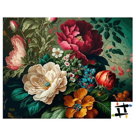 Set pictură pe numere Flori multicolore, 40x50 cm, panza bumbac pe rama ...