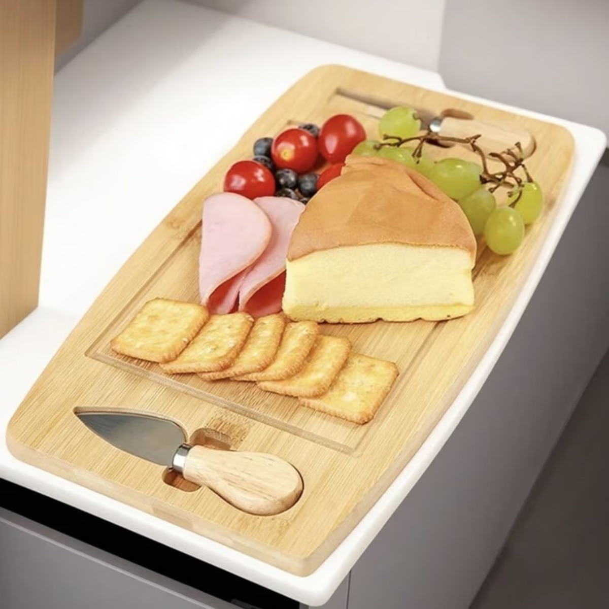 Platou Aperitive si Branzeturi Dreptunghiular, Lemn Bambus Natural cu 3 ...