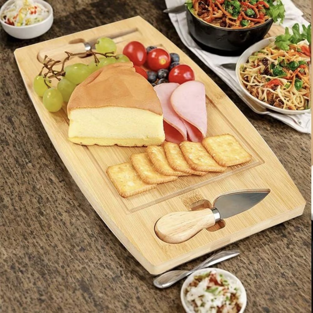 Platou Aperitive si Branzeturi Dreptunghiular, Lemn Bambus Natural cu 3 ...