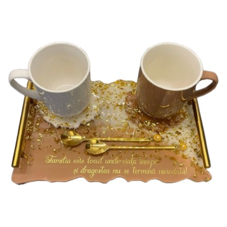 Set Tava Servire pentru cafea, personalizata din rasina cu cani ...