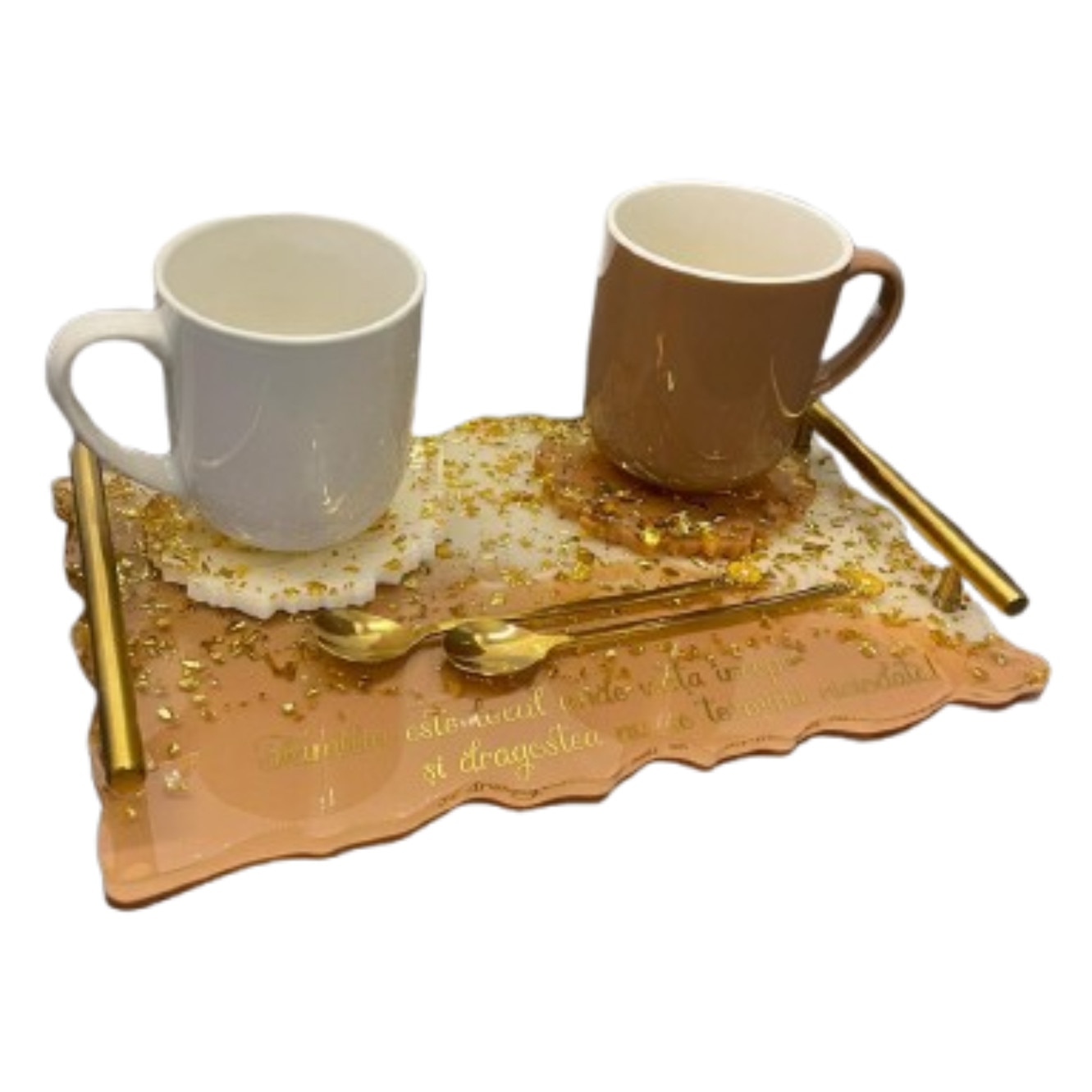 Set Tava Servire pentru cafea, personalizata din rasina cu cani ...