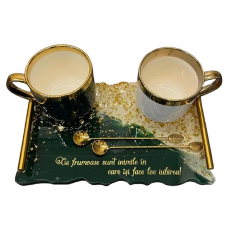 Set Tava Servire din rasina pentru cafea, personalizata cu mesaj, cadou ...