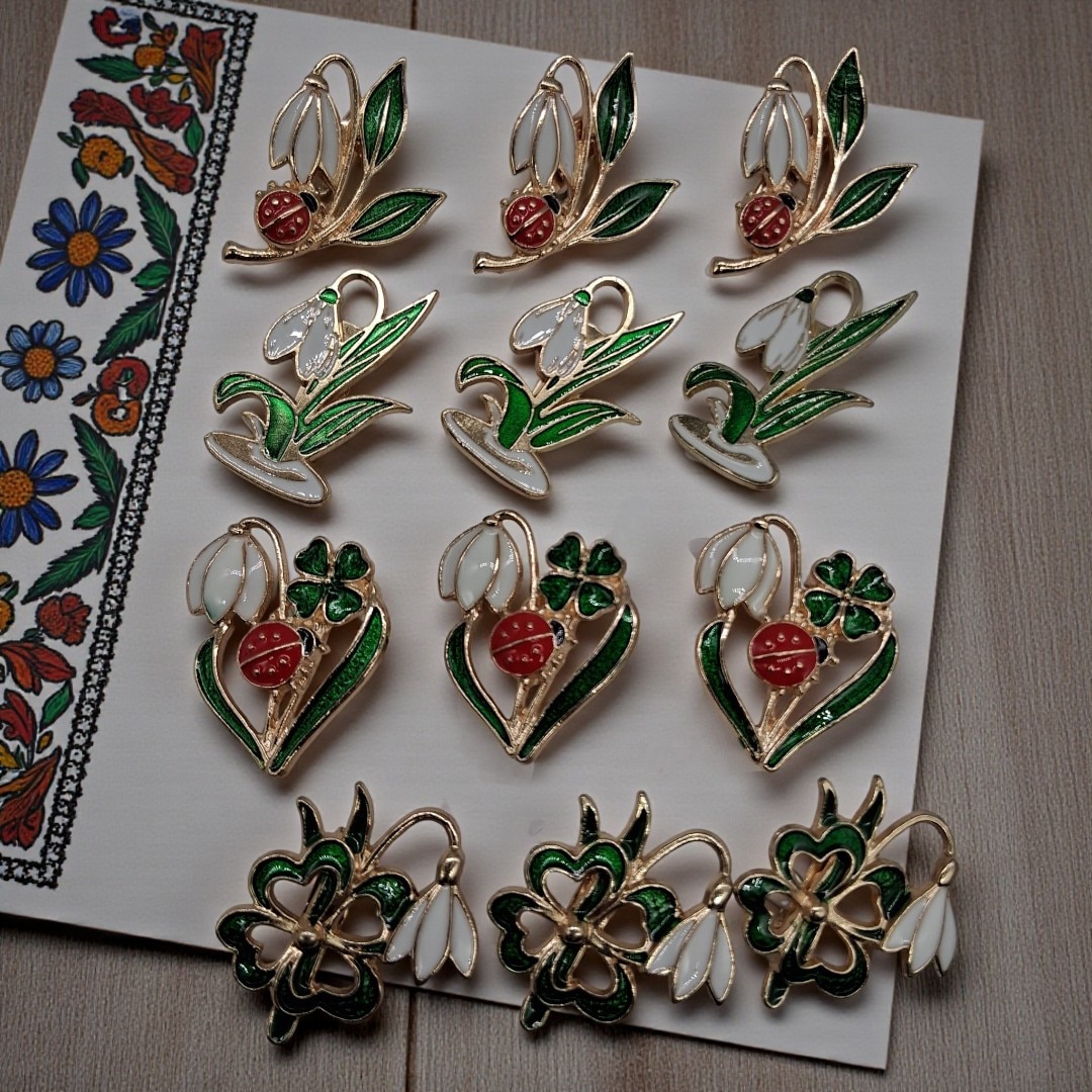 Set 12 Brose Martisor Premium Vision XXI, metalice, ghiocei, alb-verde ...