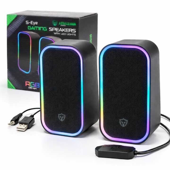 Boxe PC Gaming S Eye Battletron RGB, 10 W RMS, USB, Jack 3.5 mm - eMAG.ro