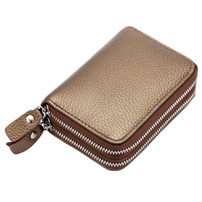 Portofel mini, piele naturala, design compact, 10.5x8.5x4cm, auriu ...