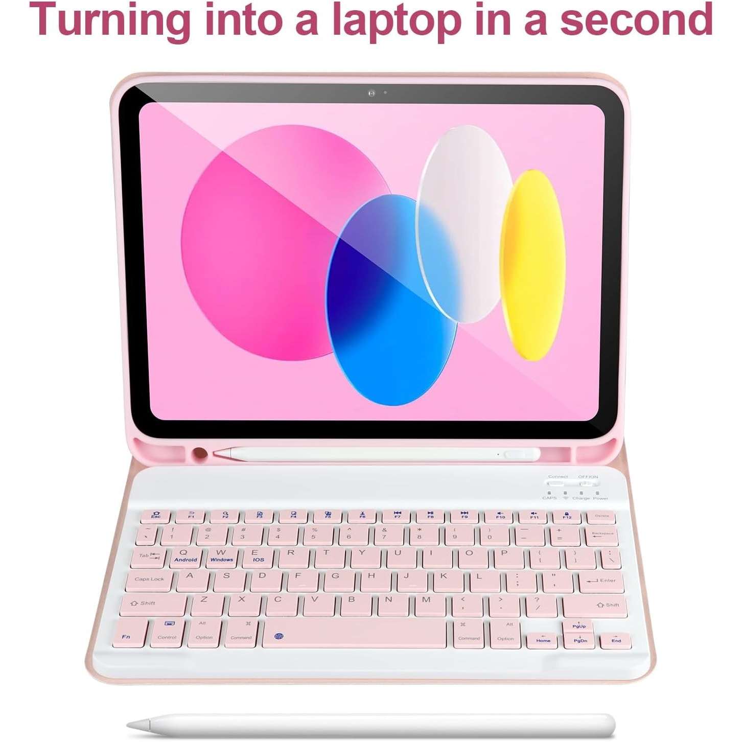 Husa cu Tastatură pentru Tabletă, Roz, Tastatură Bluetooth Detasabilă ...