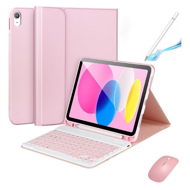 Husa cu Tastatură pentru Tabletă, Roz, Tastatură Bluetooth Detasabilă ...
