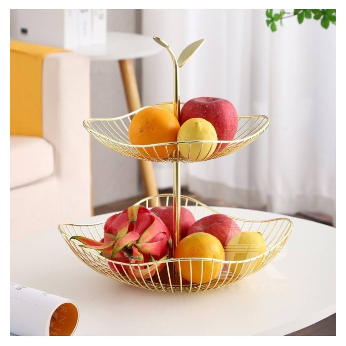 Fructiera eleganta LuxeTier din metal auriu, 2 etaje, inaltime 41 cm ...