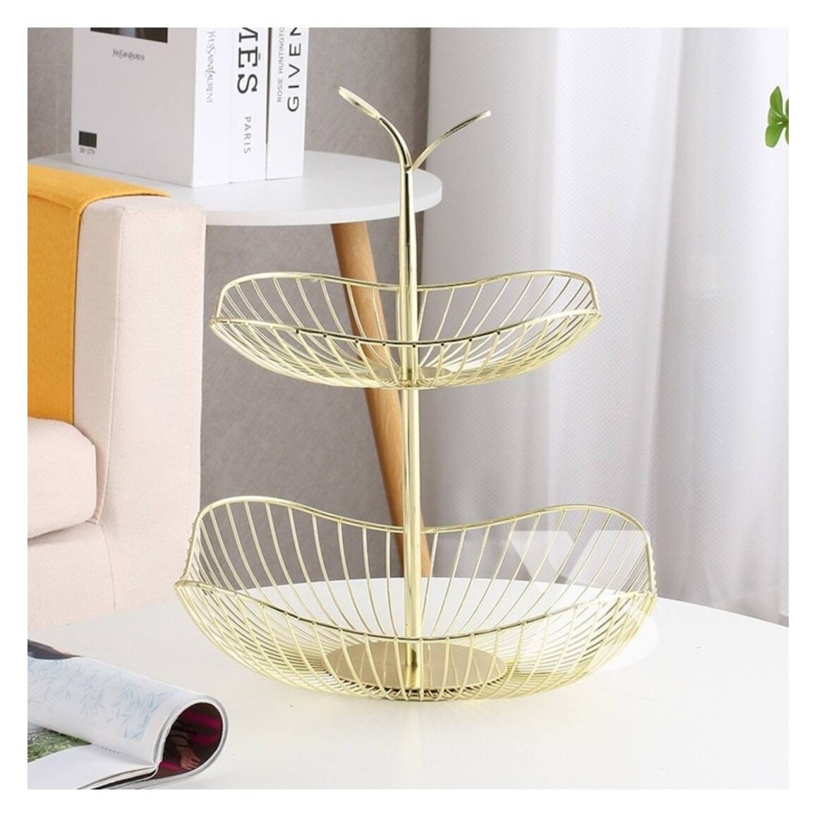 Fructiera eleganta LuxeTier din metal auriu, 2 etaje, inaltime 41 cm ...