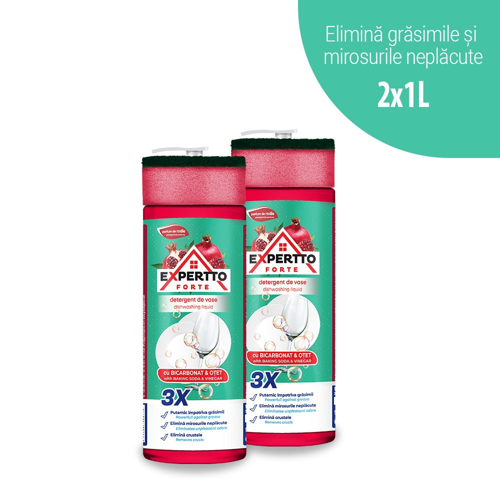 Set 2 x Detergent vase Expertto Forte, bicarbonat si otet, parfum de ...