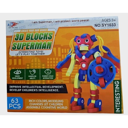 Set constructii 64 piese-Super erou, 3 D Blocks Superman - eMAG.ro