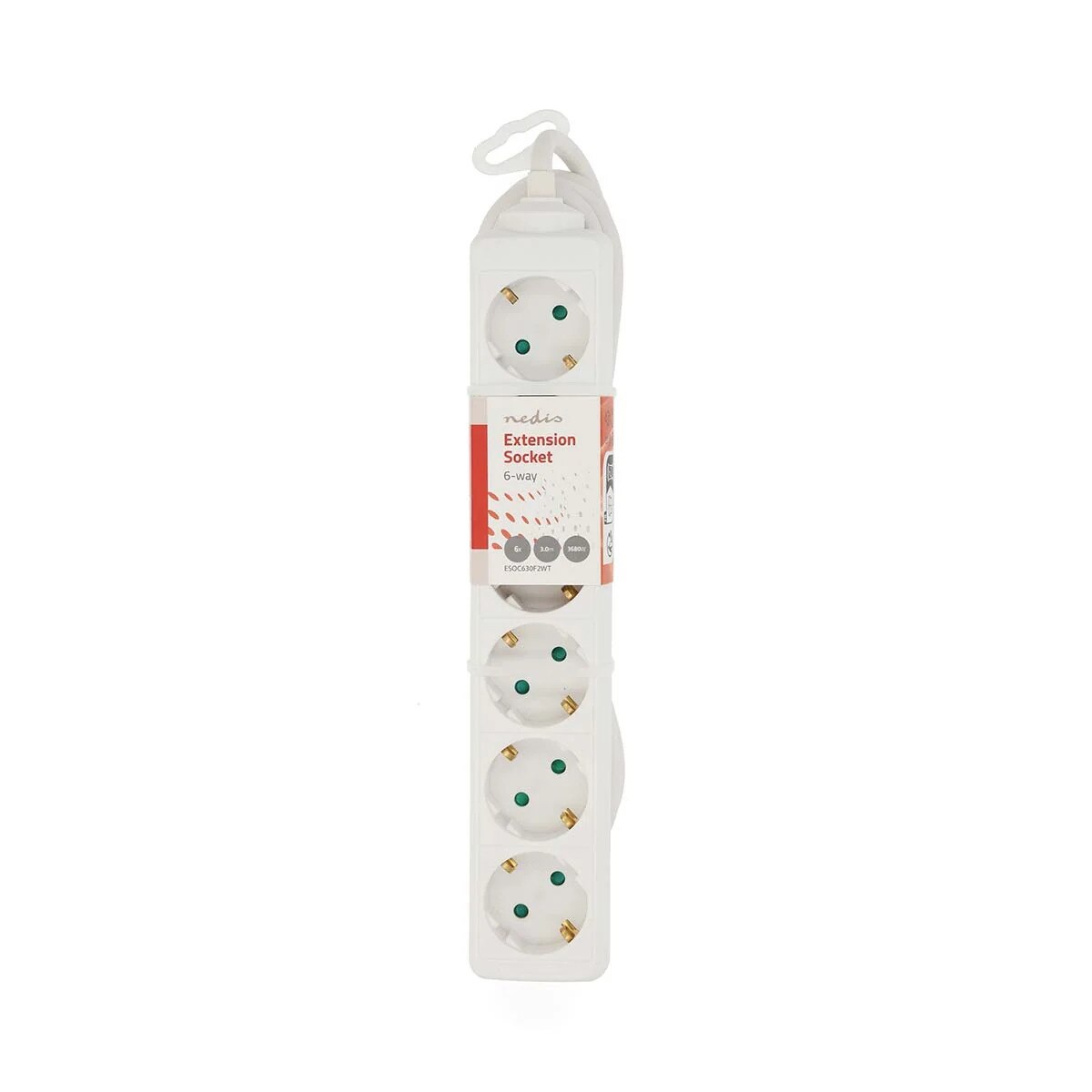 Priza multipla NEDIS 6 prize, 3.00 m, 3680 W, 16 A, alba, unghi de 45 ...
