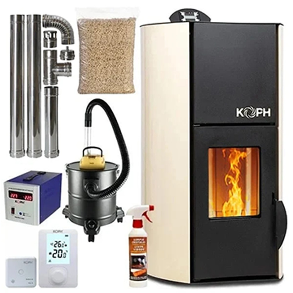 Pachet termosemineu pe peleti KOPH PM 12 kW, 80 mp, buncar peleti 12 kg ...
