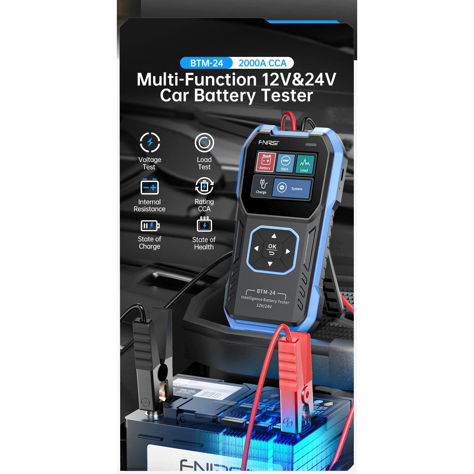 Tester inteligent pentru baterii de pornire FNIRSI BTM-24, 12V/24V ...