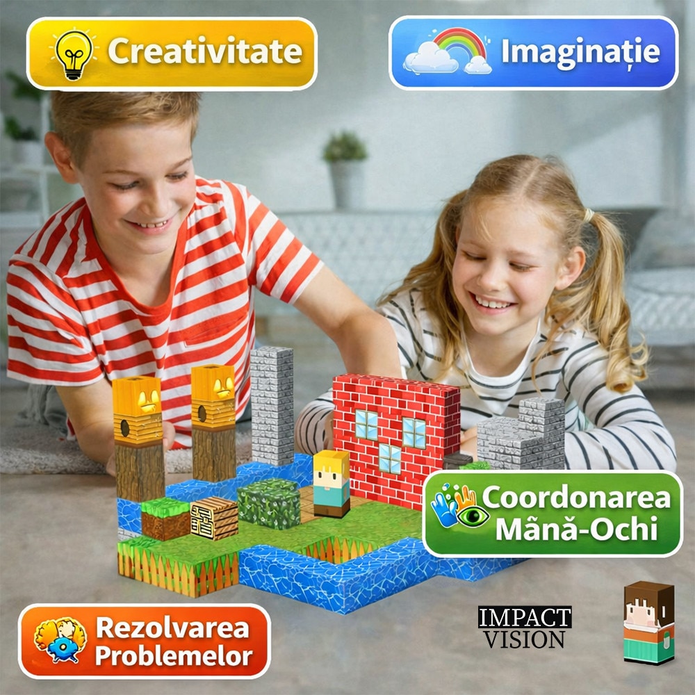 Set 192 Cuburi de Constructie Magnetice Impact Vision®, Cube Adventure ...