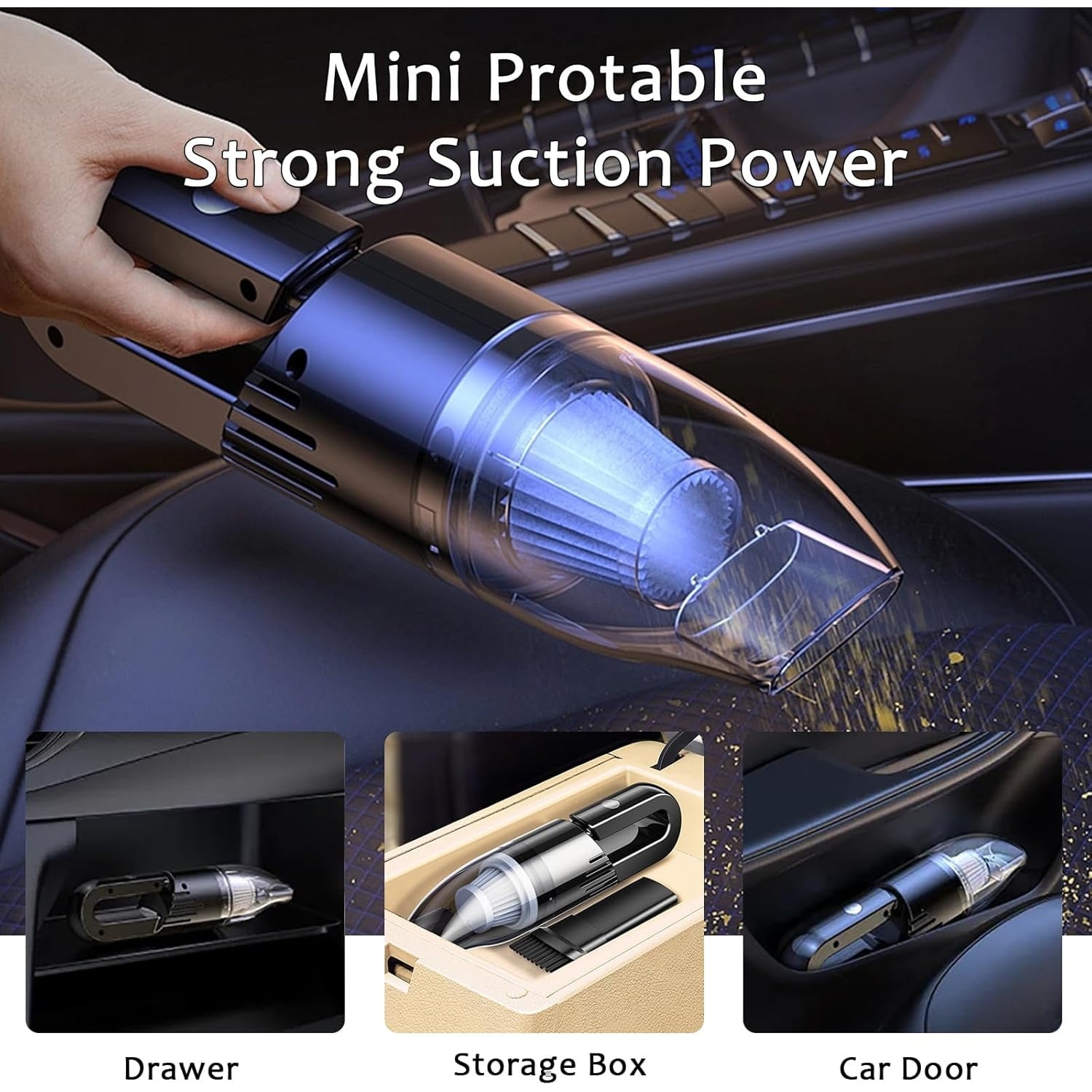 Aspirator portabil, mini aspirator auto portabil fara fir, aspiratie ...
