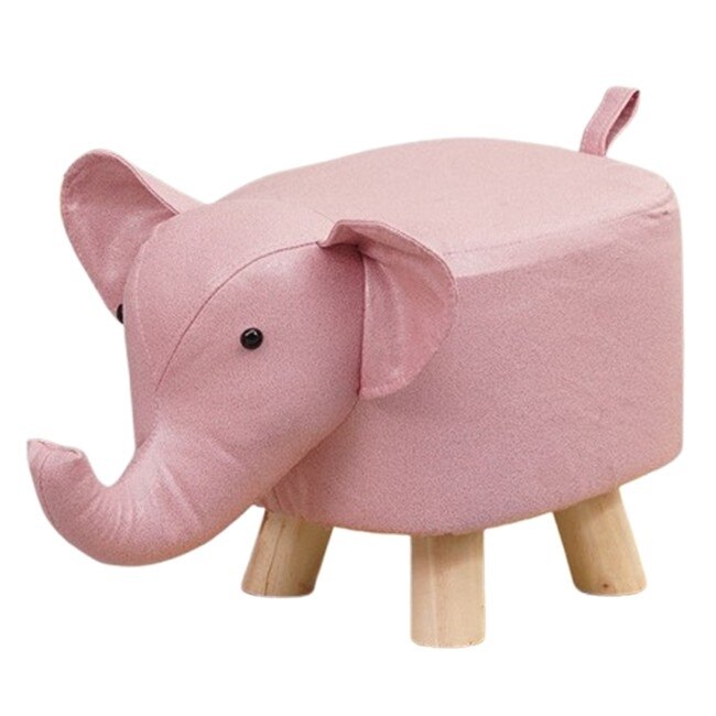 Taburet pentru copii, Avaleea, model Elefant, lemn masiv, roz, 30x25x25 ...